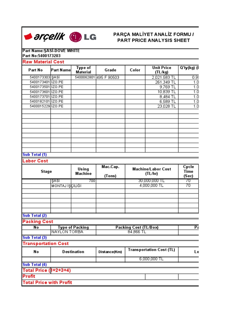 Part Cost Analysis for LG Components | PDF