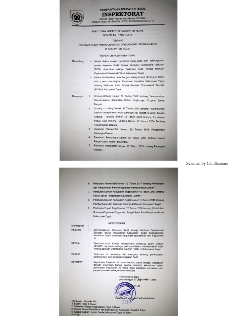 SK Inspektur Tentang Pedoman Audit Kinerja Bos | PDF