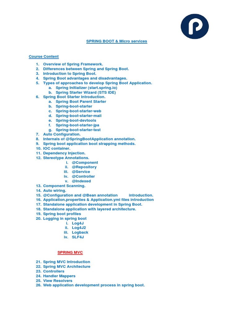 Springboot and Microservices CourseContent by PT | PDF