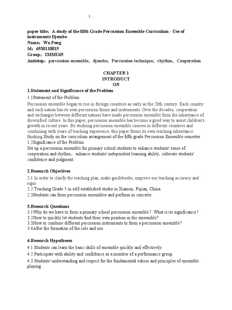 Wu Peng 6530110015 CHAPTER 1-3 | Download Free PDF | Performing Arts