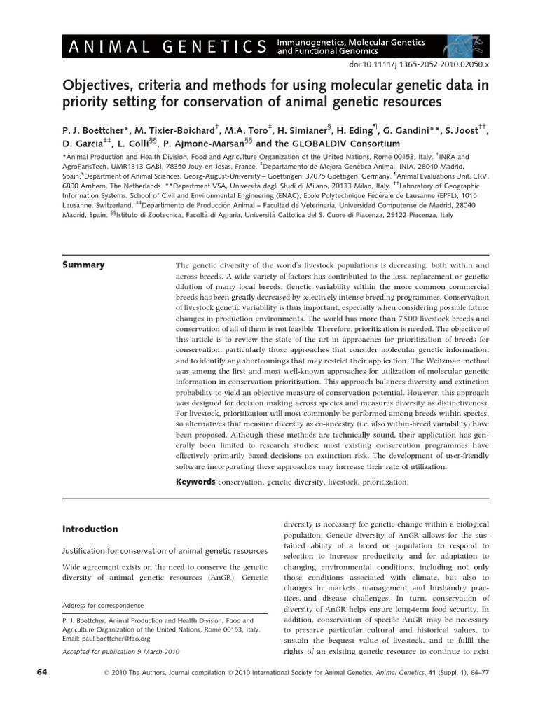 Animal Genetics - 2010 - Boettcher - Objectives Criteria and Methods ... Animal Genetics - 2010 - Boettcher - Objectives Criteria and Methods ...