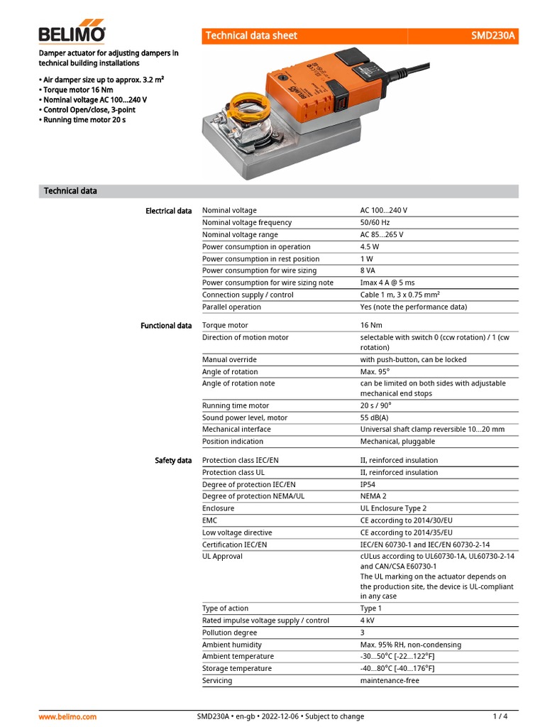 Belimo SMD230A Datasheet En-Gb | PDF | Electric Motor | Switch