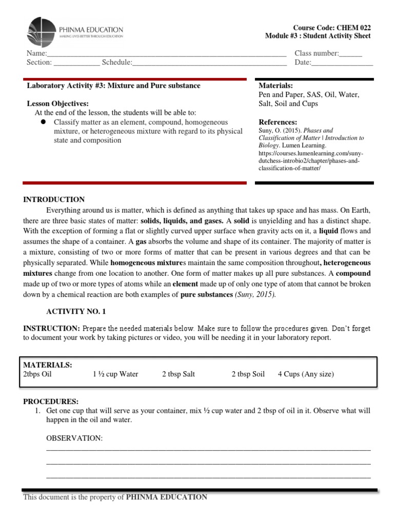 Sas 3 Chem 022 Pdf Mixture Homogeneity And Heterogeneity
