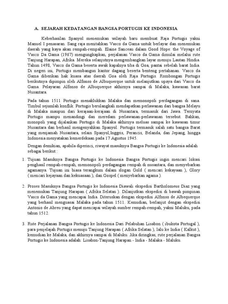 Sejarah Kedatangan Bangsa Portugis Ke Indonesia | PDF | Sejarah