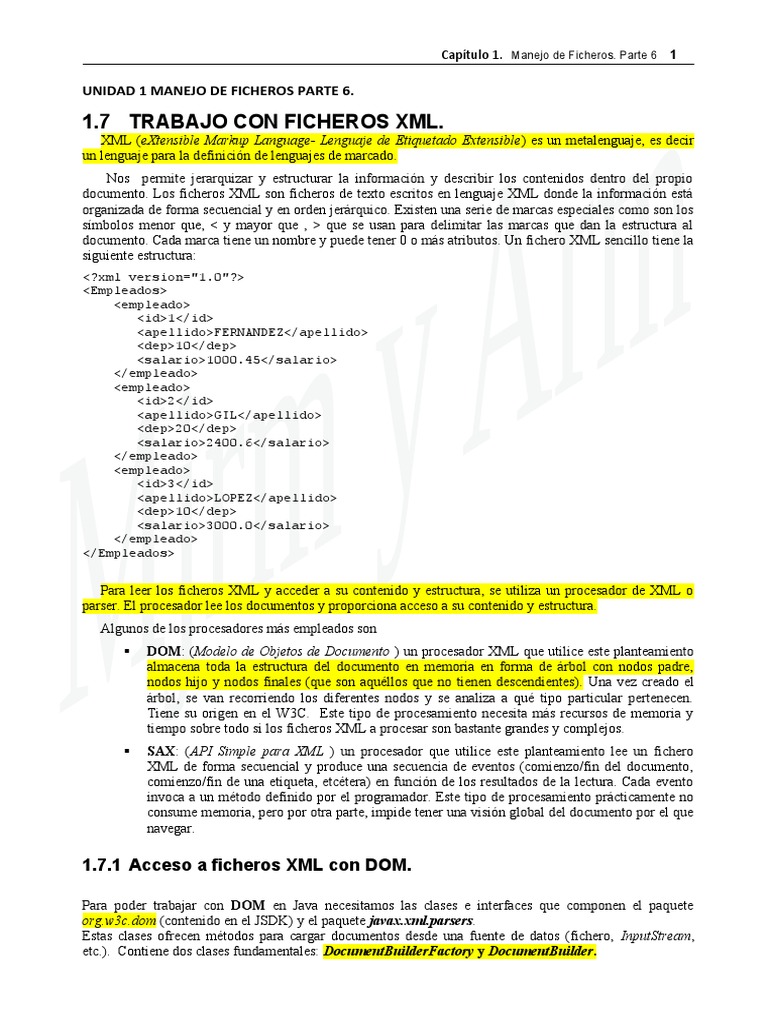 1-MANEJO DE FICHEROS-Parte6 - XML | PDF | Xml | Modelo de objeto de ...