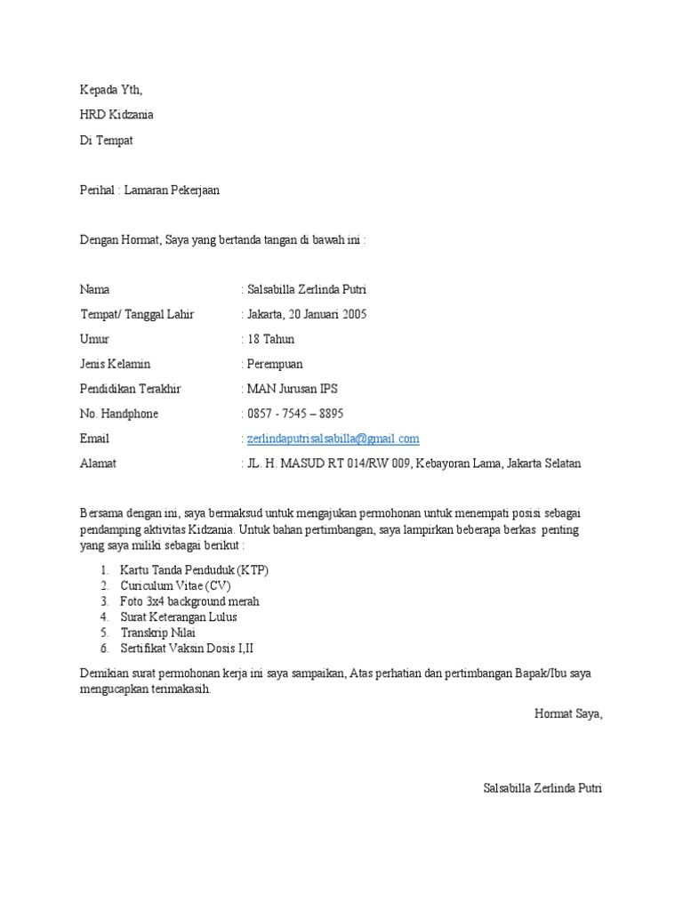 Surat Lamaran Kerja Pdf