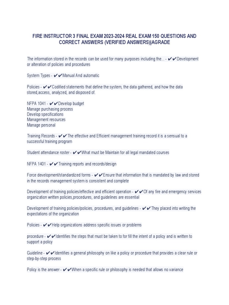 Fire Instructor 3 Final Exam 2023 | PDF | Learning | Lesson Plan