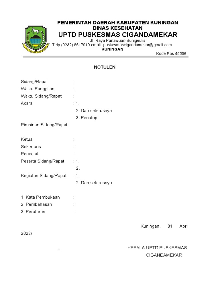 CONTOH Tata Naskah Notulen | PDF