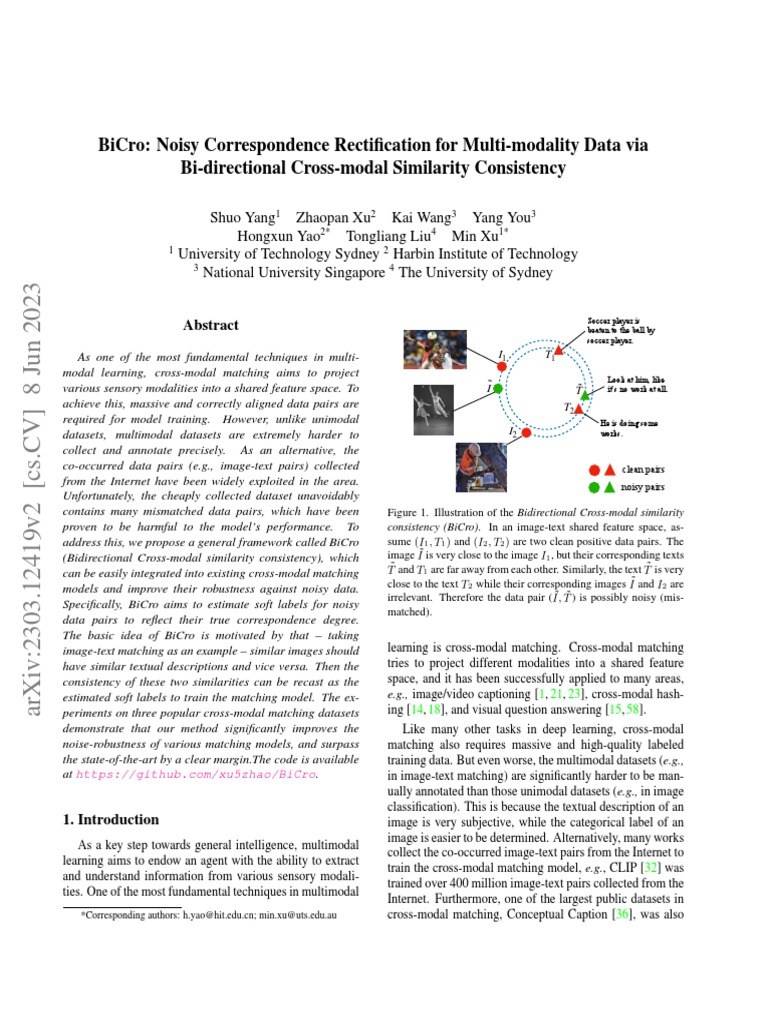 Bicro: Noisy Correspondence Rectification For Multi-Modality Data Via ...