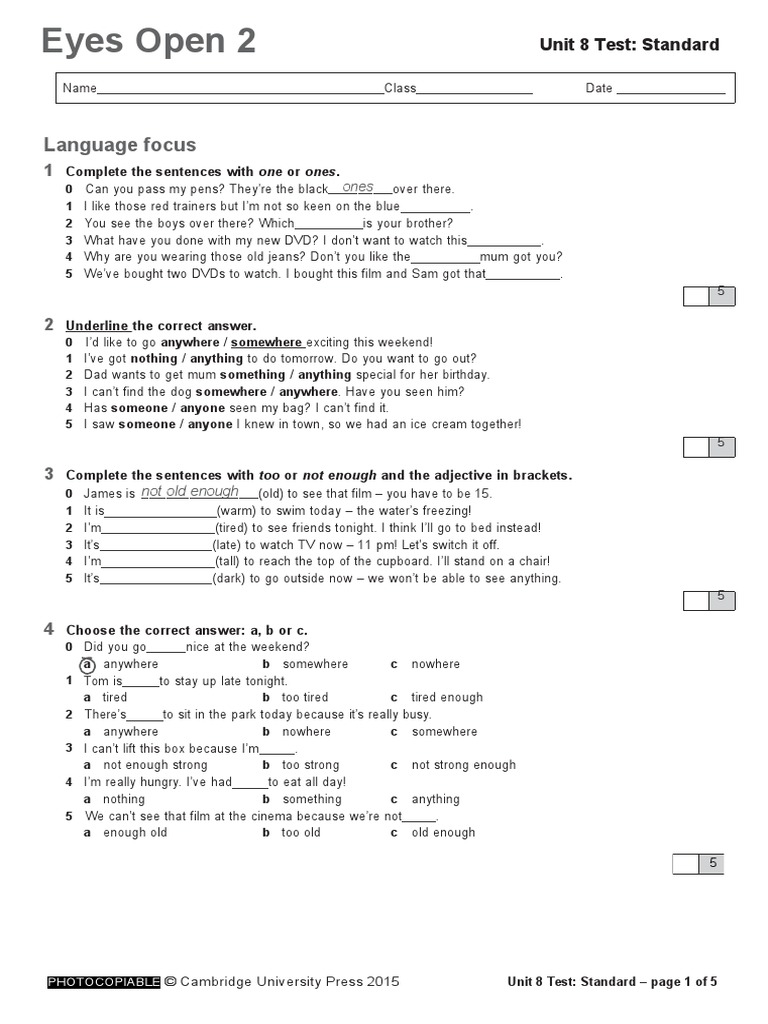 Eyes Open 2 Unit 8 Test Overview | PDF