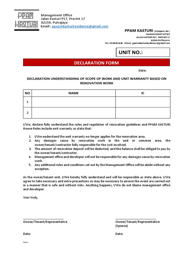 Declaration Form (Refund) | PDF