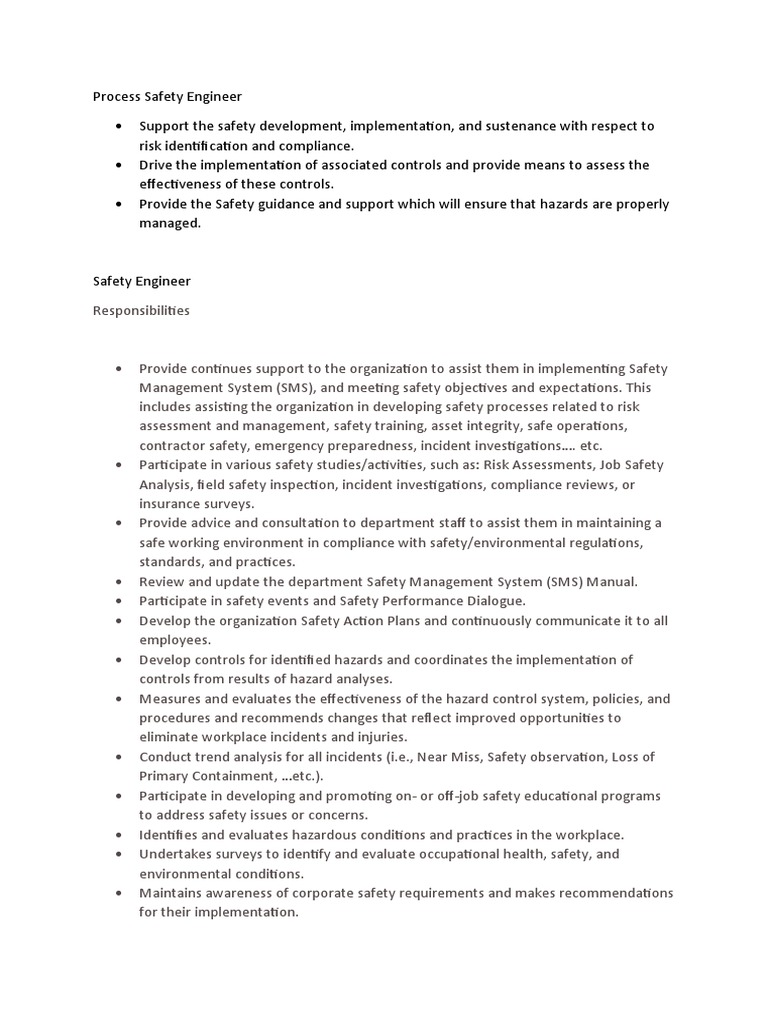Safety Engineer Responsibilities | PDF