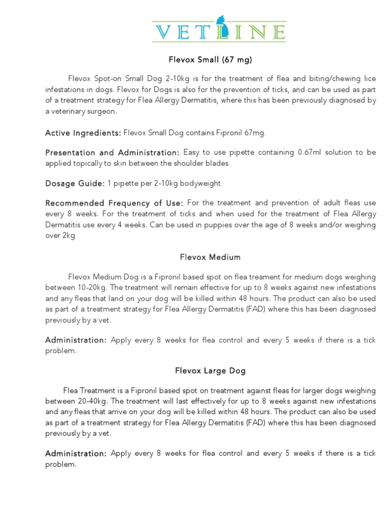 Flevox Spot-On Flea Treatment for Dogs | PDF