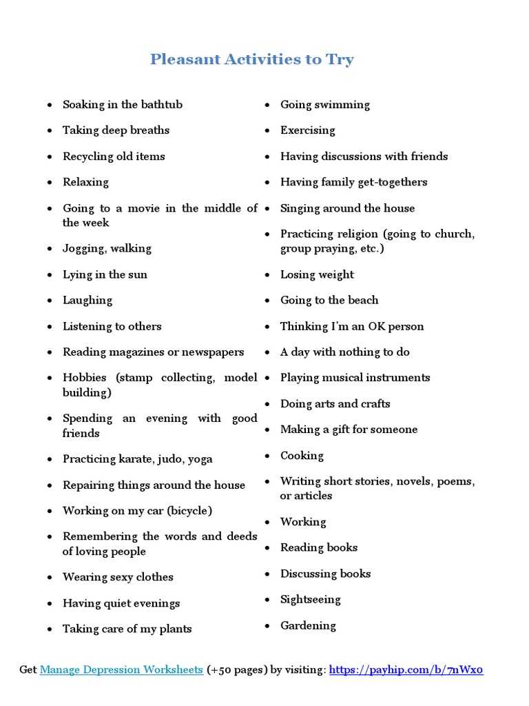 Manage Depression Worksheets & Activities | PDF | Self-Improvement