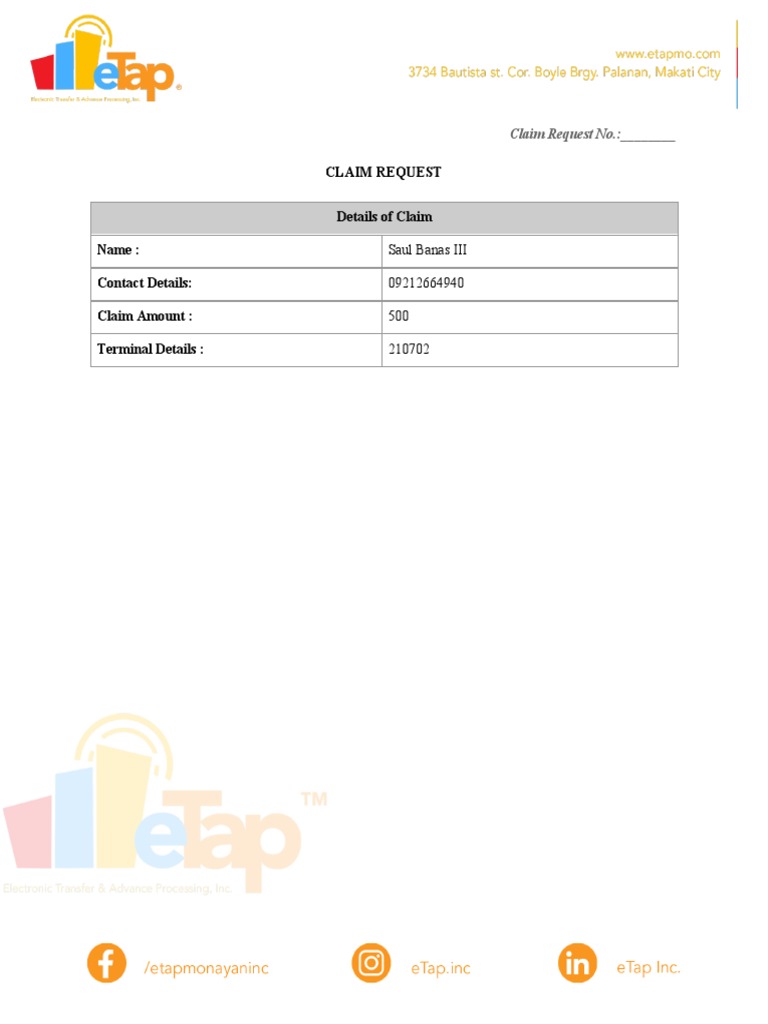 Etap Inc. - Claim Form 3 | PDF | Law