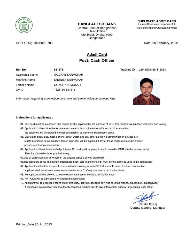 Post: Cash Officer: Bangladesh Bank | PDF
