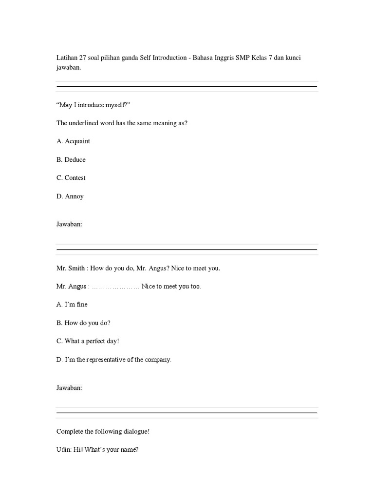 Latihan Soal Self Intro Pdf