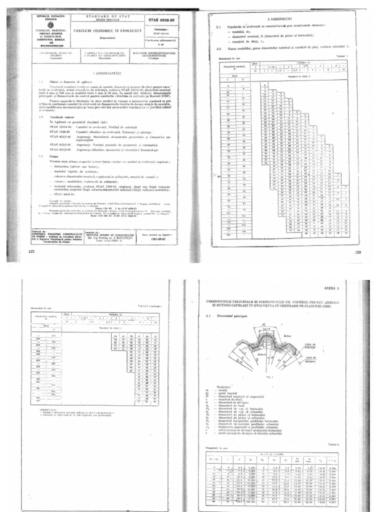 Caneluri Cilindrice in Evolventa STAS 6858-85 | PDF