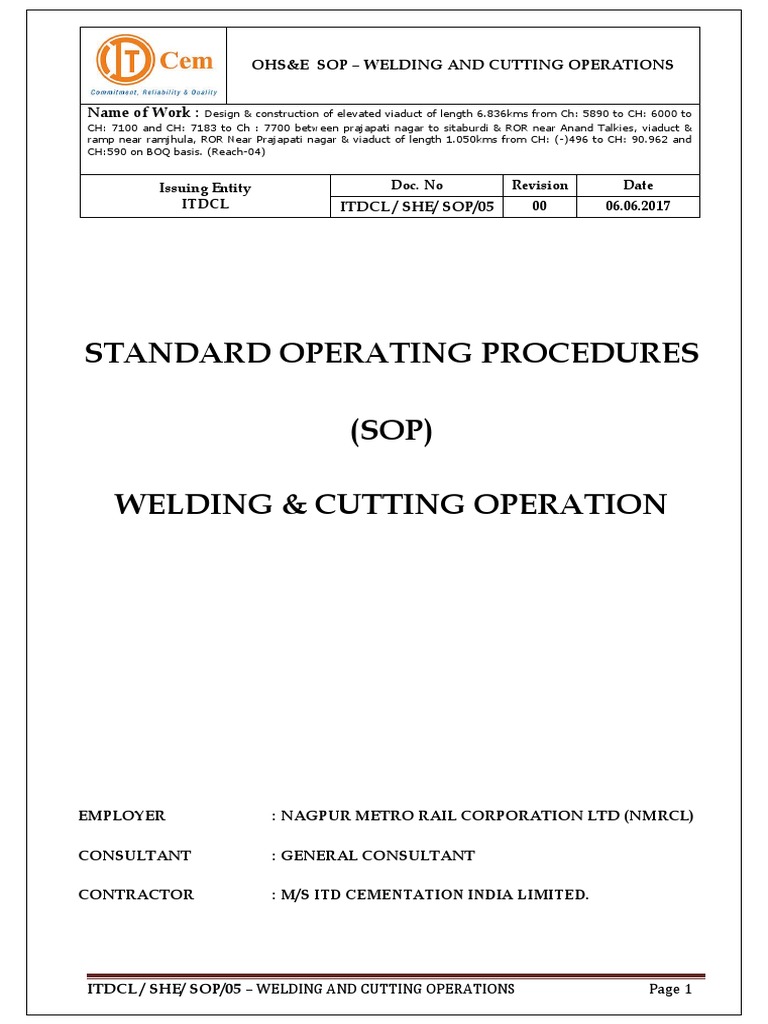 SOP - 05 - Welding & Cutting Operations | PDF | Materials | Applied And Interdisciplinary Physics