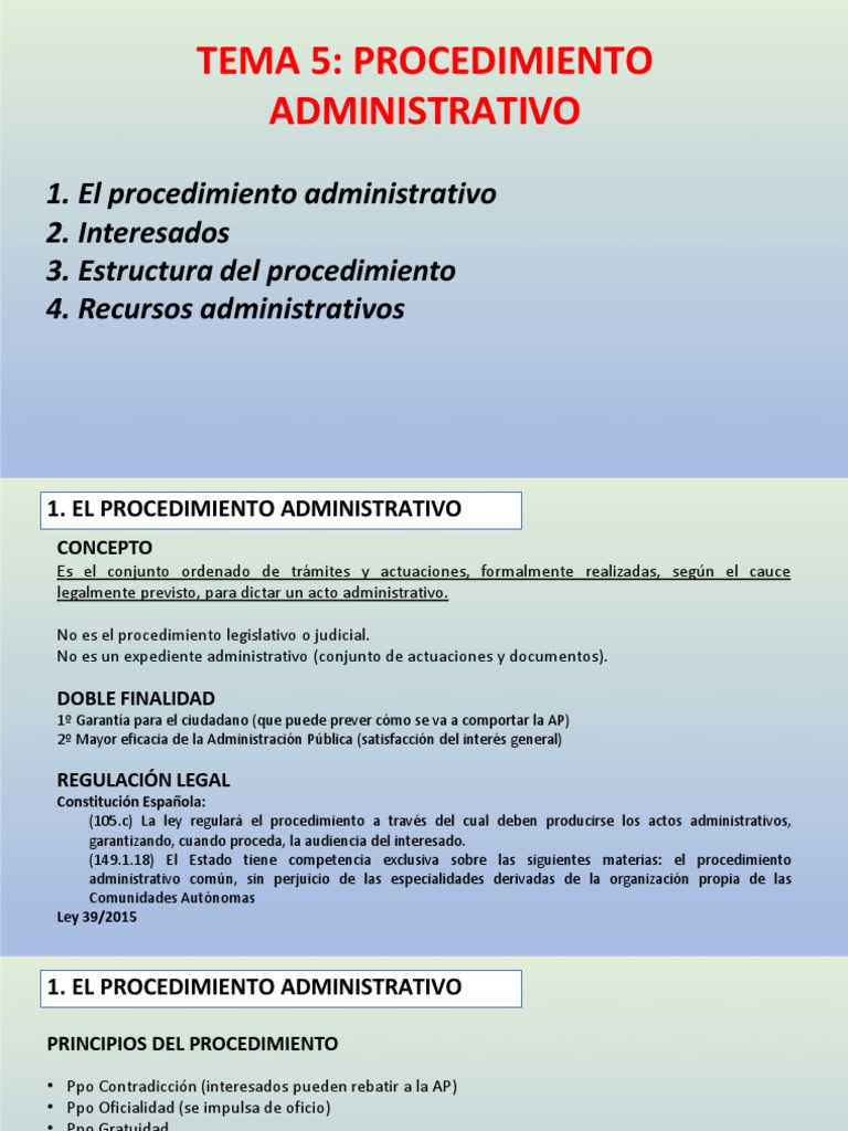 Tema 5 y 6 El Procedimiento Administrativo. Recursos Administrativos | PDF | Gobierno | Justicia