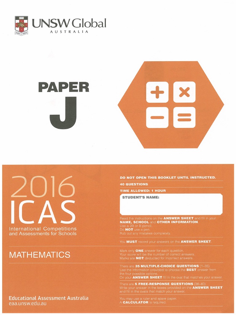 2016 ICAS Mathematics Paper J | PDF