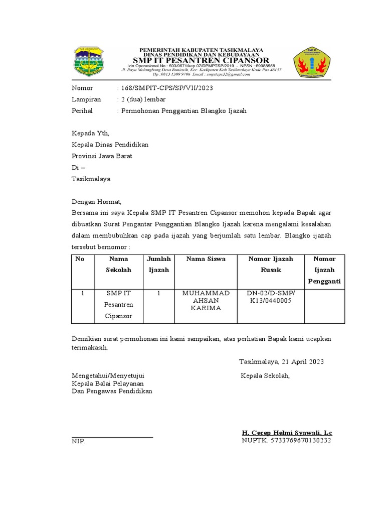 Surat Permohonan Blangko Ijazah | PDF