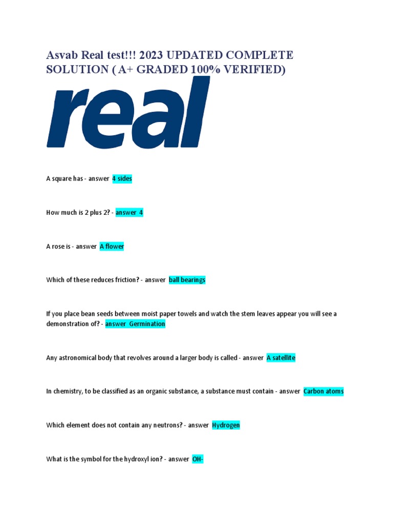 Asvab Real Test | PDF | Electric Current | Chemical Compounds