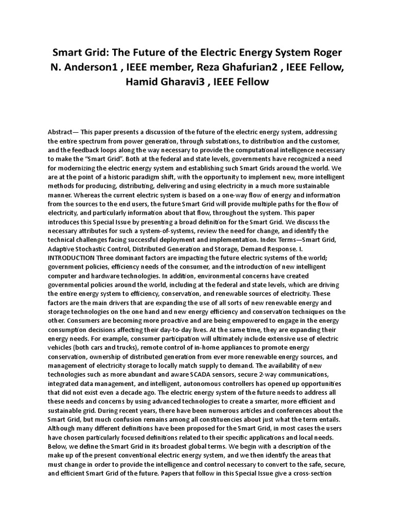 Smart Grid: The Future of The Electric Energy System Roger N. Anderson1, IEEE Member, Reza ...