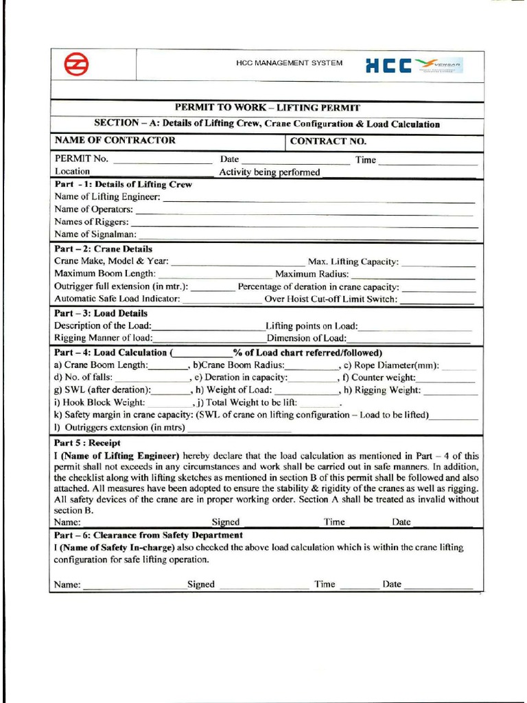 Lifting Permit & Checklist | PDF