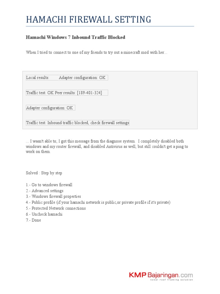 Fix Hamachi Firewall Block on Win 7 | PDF