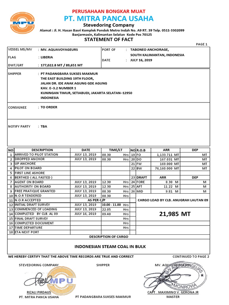 Loading Document of Mv. Aquavoyageurs | PDF | Transport | Watercraft