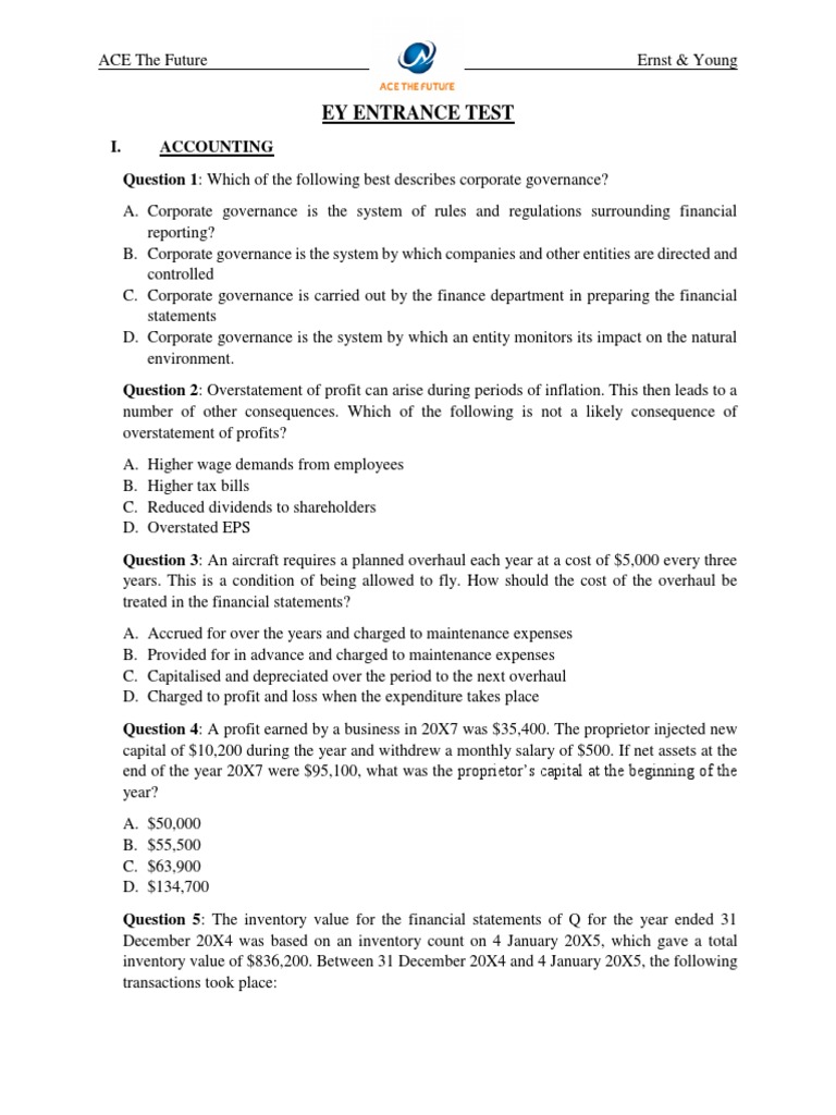 EY ENTRANCE TEST final-ACE THE FUTURE | PDF | Financial Audit | Audit
