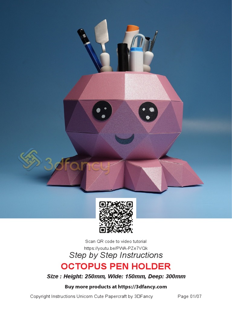 Instruction Octopus Pen Holder Papercraft 3dfancy | PDF | Freedom Of ...