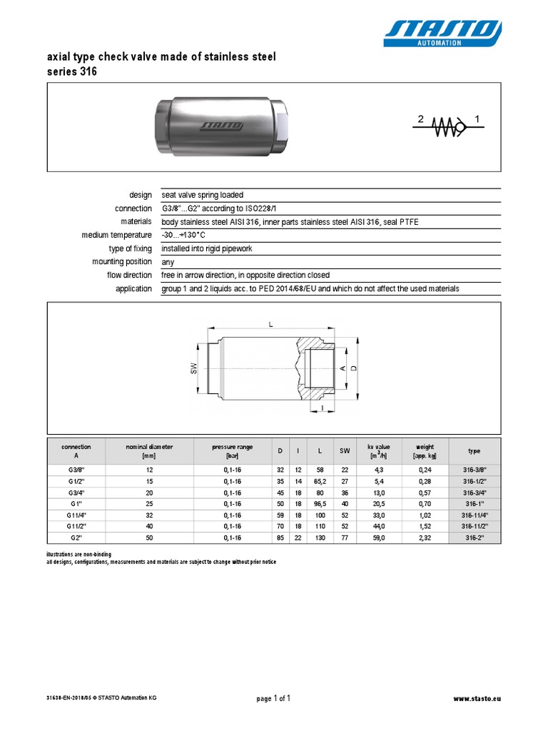 Axial Check Valve - Data Sheet | PDF