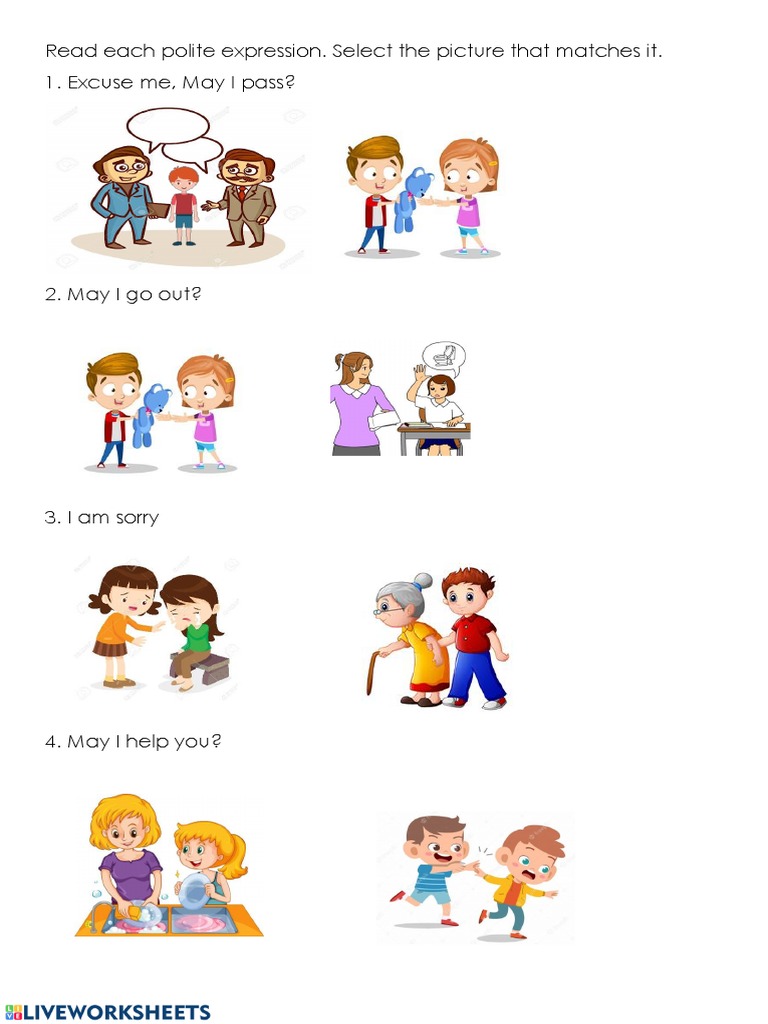 Read Each Polite Expression. Select The Picture That Matches It. 1 ...