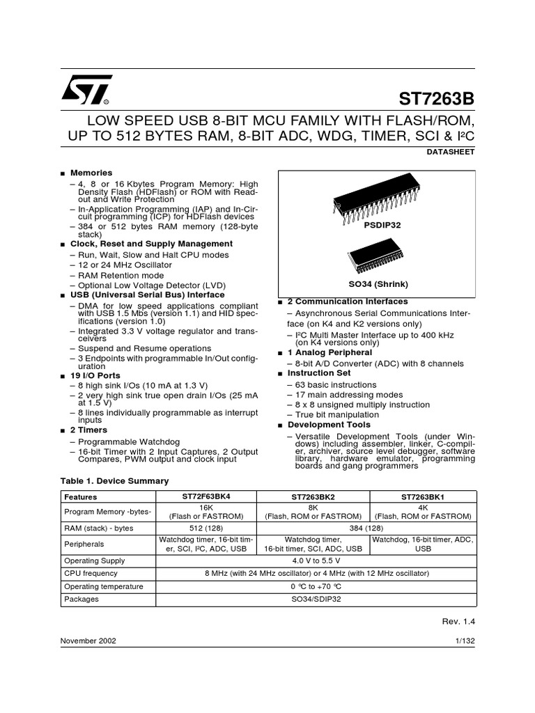 Low Speed Usb 8-Bit Mcu Family With Flash/Rom, Up To 512 Bytes Ram, 8 ...
