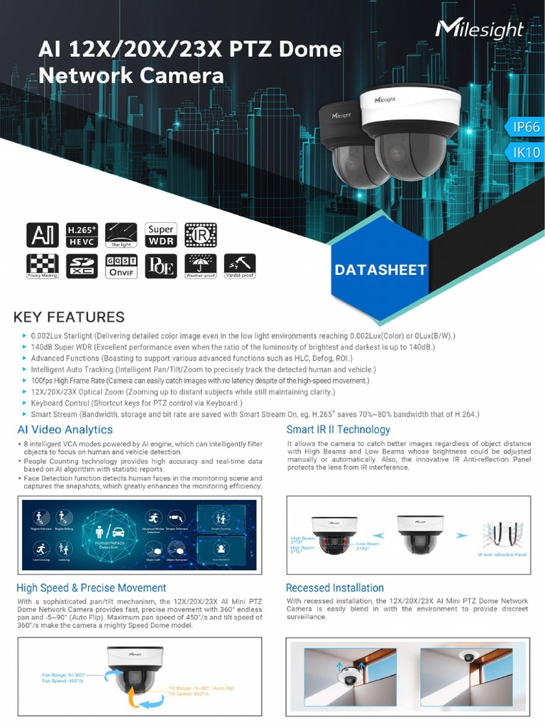 Milesight AI 12X&20X&23X PTZ Dome Network Camera Datasheet en | PDF ...