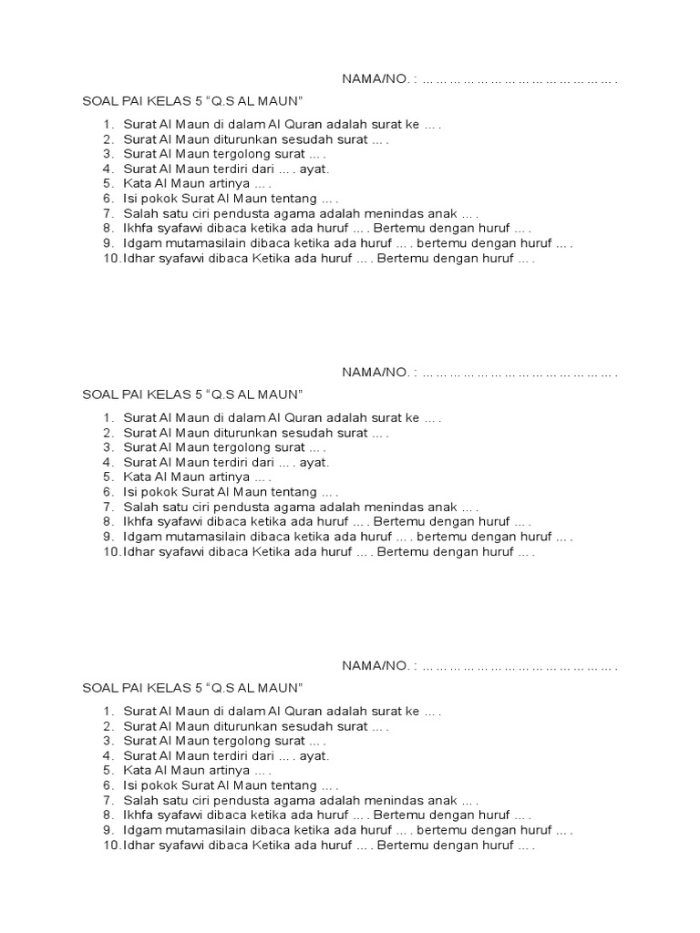 Soal Pai Kelas 5 | PDF