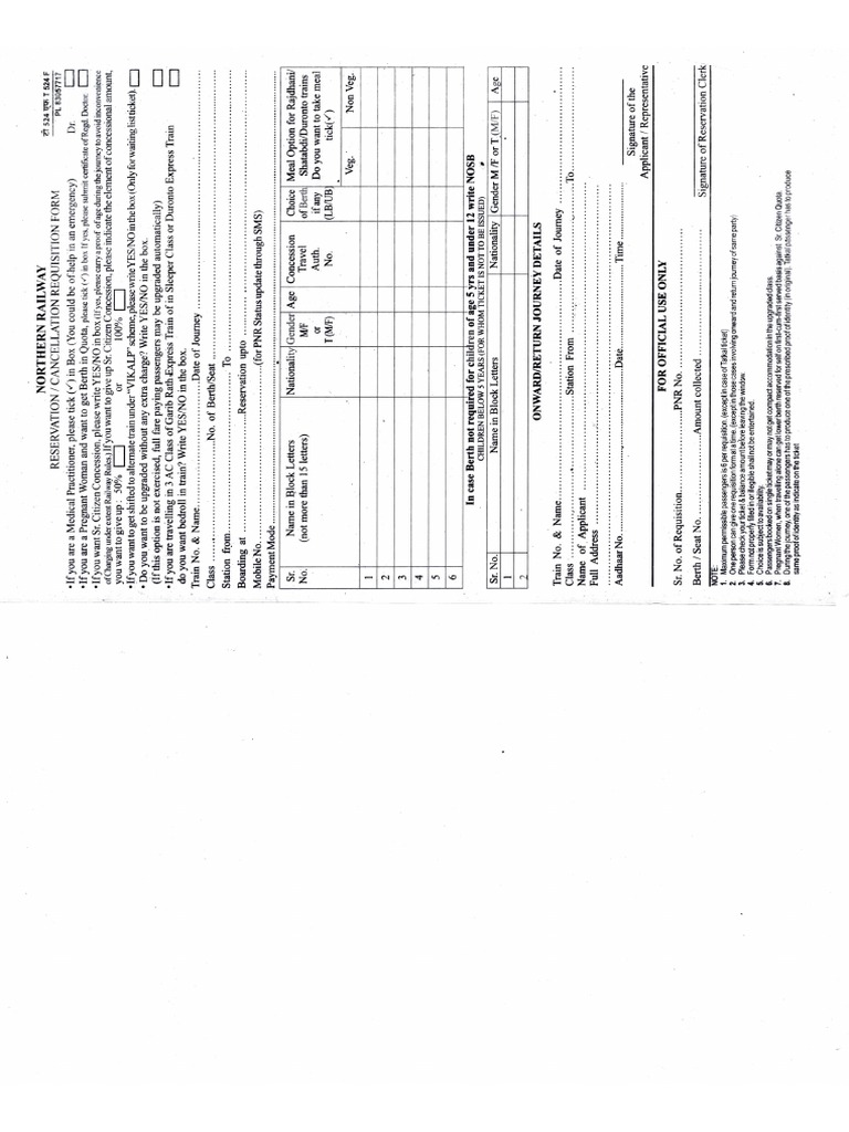 Reservation Form | Download Free PDF | Passenger Rail Transport | Transport