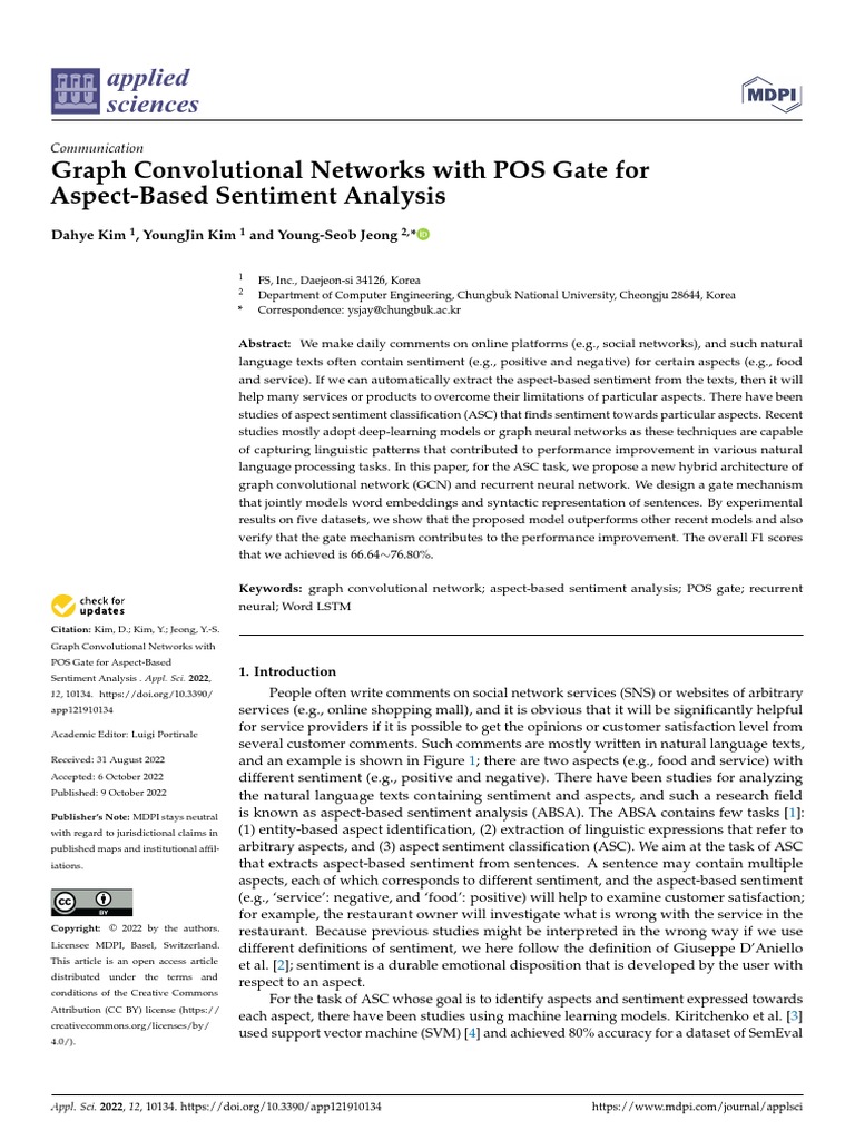 Graph Convolutional Networks With POS Gate For Aspect-Based Sentiment ... Graph Convolutional Networks With POS Gate For Aspect-Based Sentiment ...