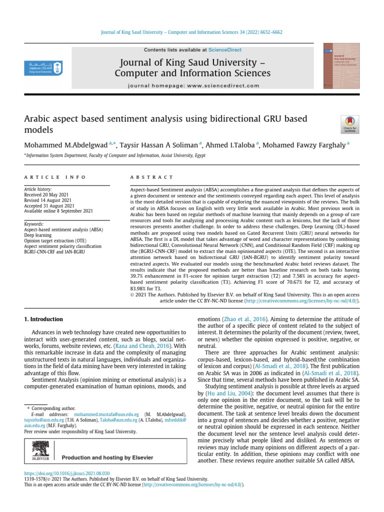 Arabic Sentiment Analysis with GRU Models | PDF | Cognition | Information Science