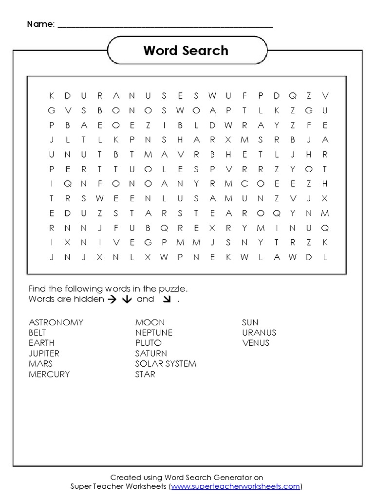 Solar System Word Search Worksheet | PDF | Planets In Astrology | Solar ...
