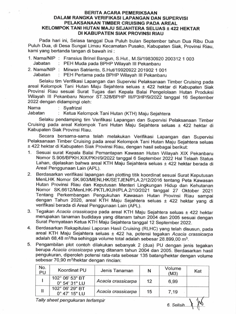 Verifikasi Timber Cruising Riau 422 Ha | PDF
