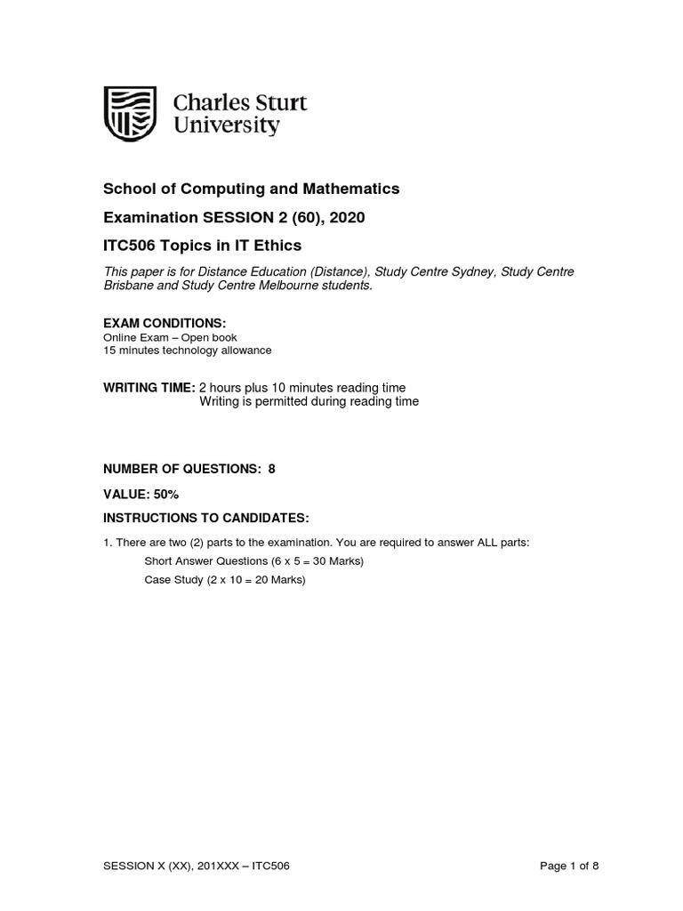 ITC506 Ethics Exam Guidelines 2020 | PDF | Electronic Health Record ...