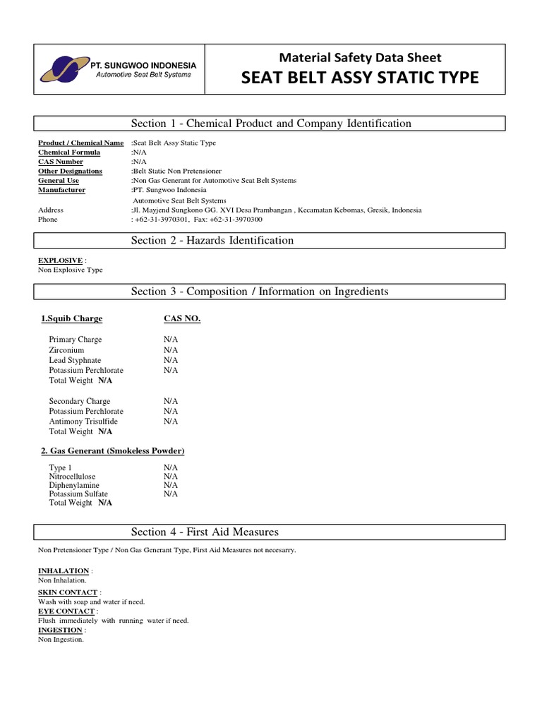 MSDS - Seat Belt Assy | PDF