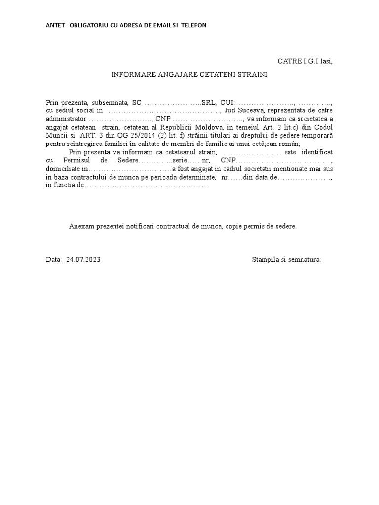 NOTIFICARE IGI - Model SRL | PDF