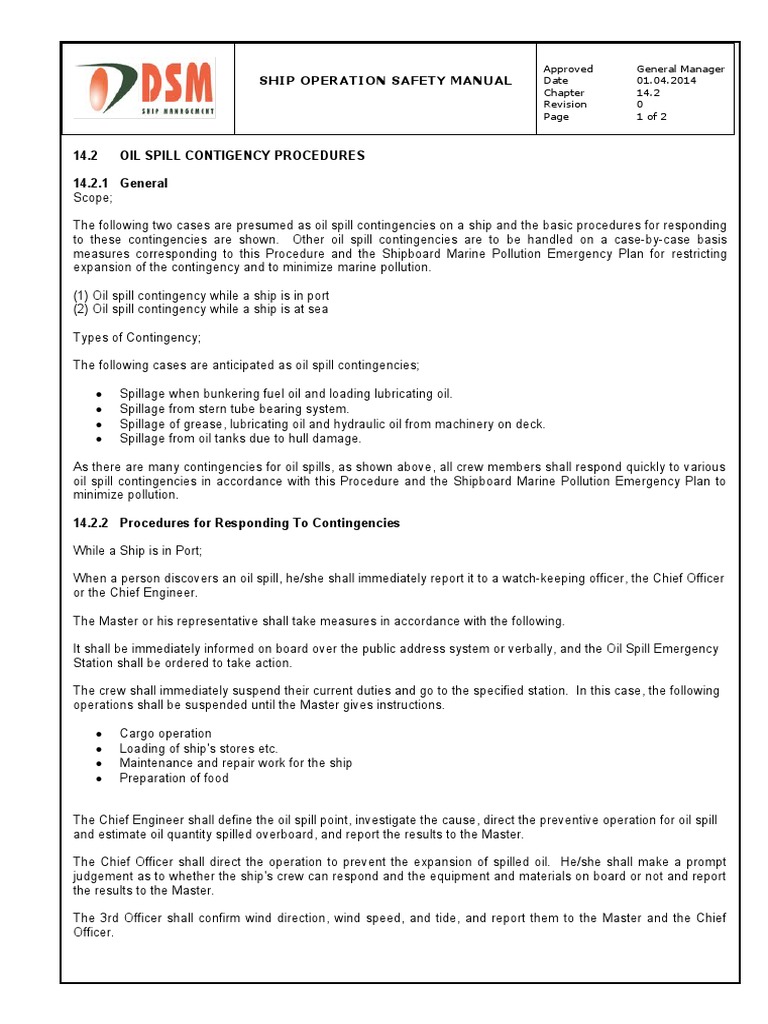14.2 Oil Spill Contingency Procedures | PDF