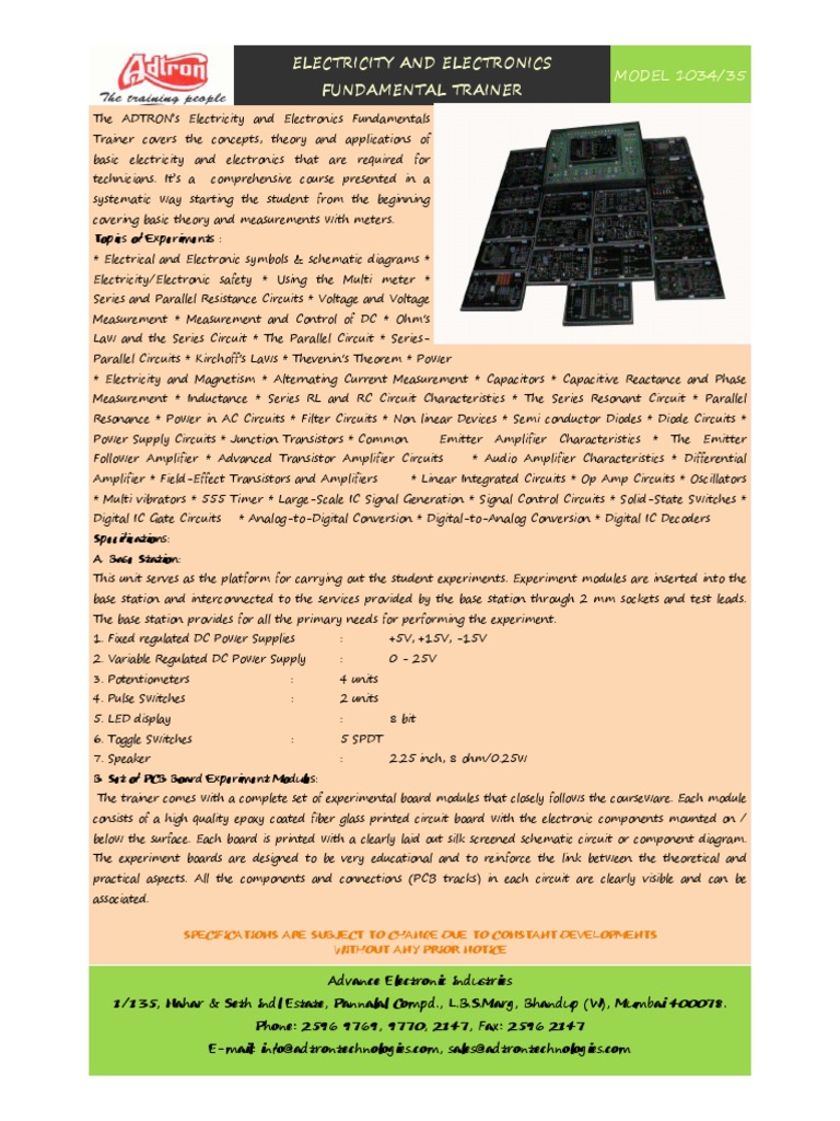 Electricity and Electronic Fundamental Trainer | PDF