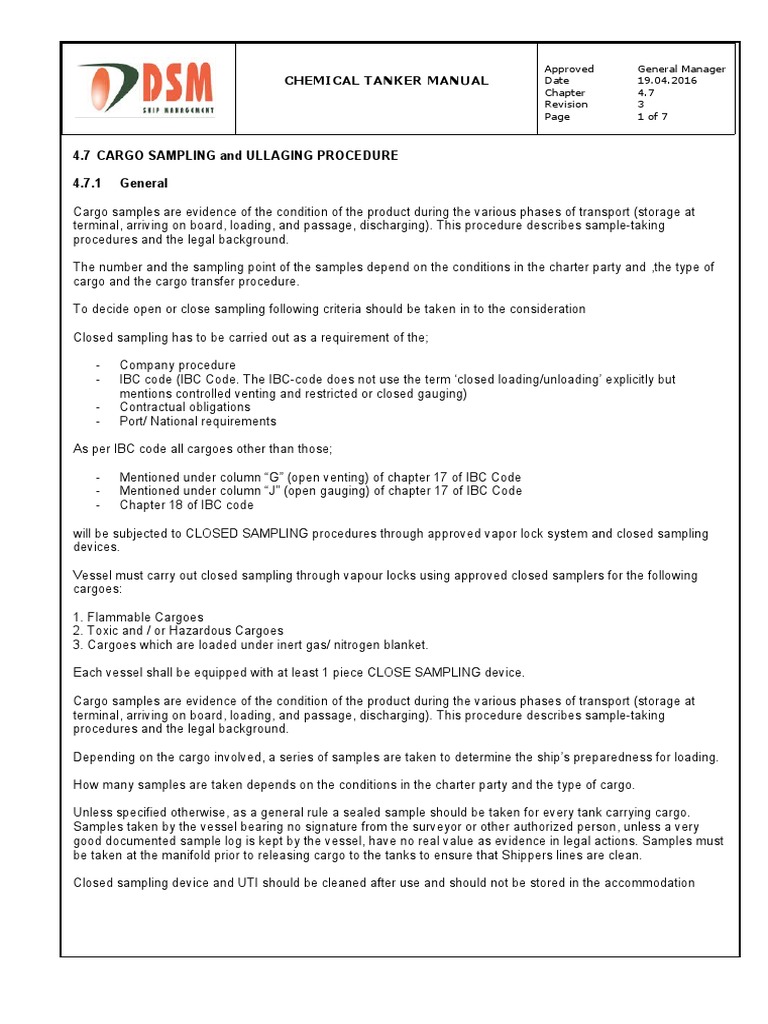 4.7 Cargo Sampling Procedure | PDF | Oil Tanker | Pump