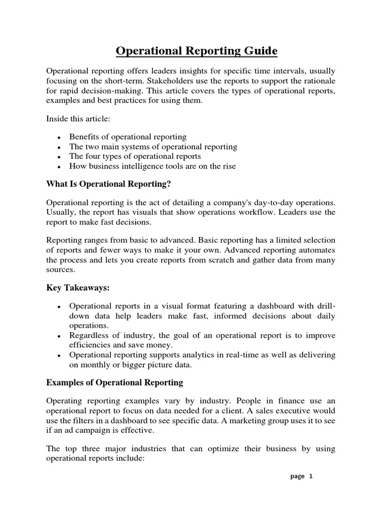 Operational Reporting Guide - Humanitarian | PDF | Performance ...